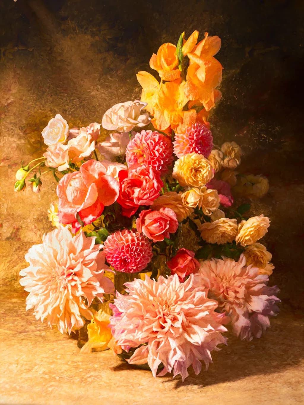Peach Roses and Dahlias by Jeri Abel Photo Art