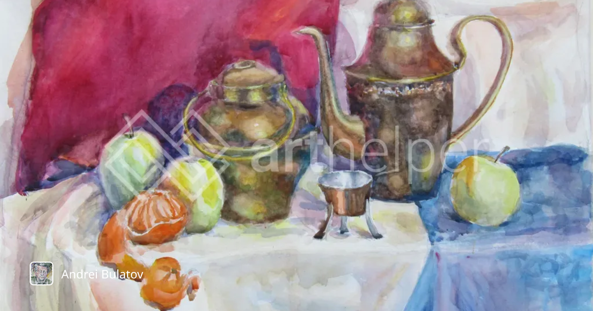 Scandinavian Motif, watercolor still life by Andrei Bulatov
